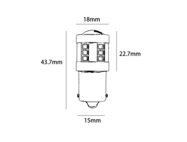 S25／BA15S（180°ピン／シングル）Epistar 2835 LED(24pcs) 800LM／6000K（24V専用LED）